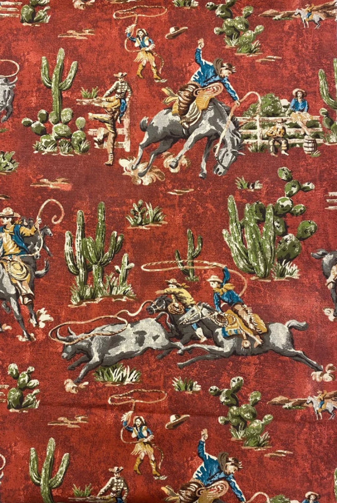 Wild West Cowboy Fabric by Waverly in Barn Red Cotton Duck - Etsy