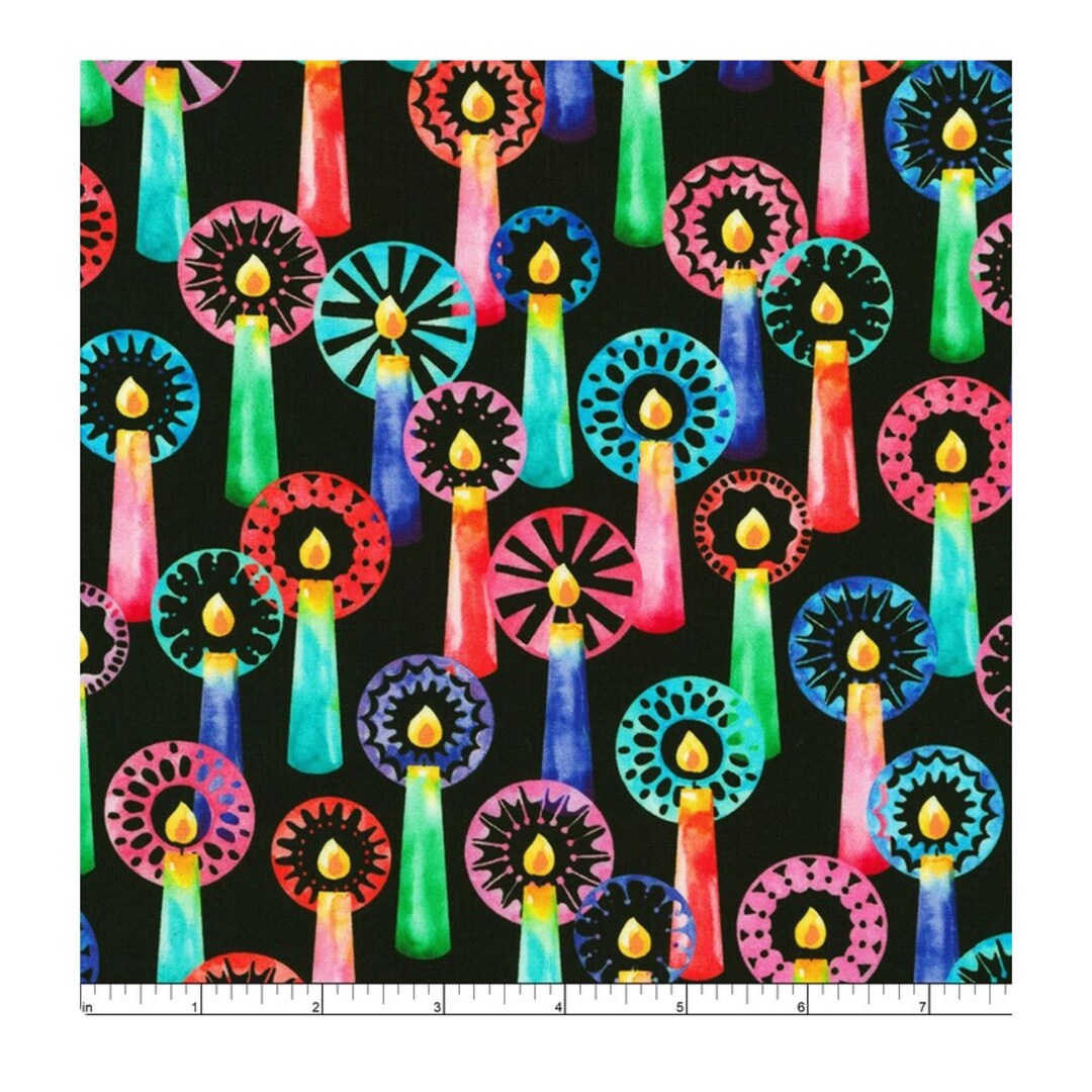 Christmas Candles Afterglow on Black Background Fabric by Robert ...