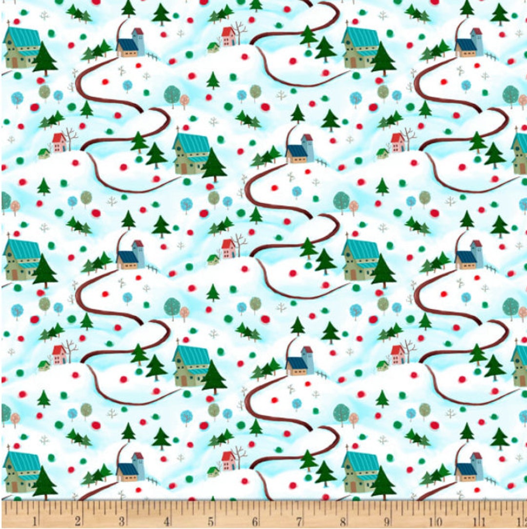 Snow Scene Winter Village Town and Trail Christmas Fabric - Etsy