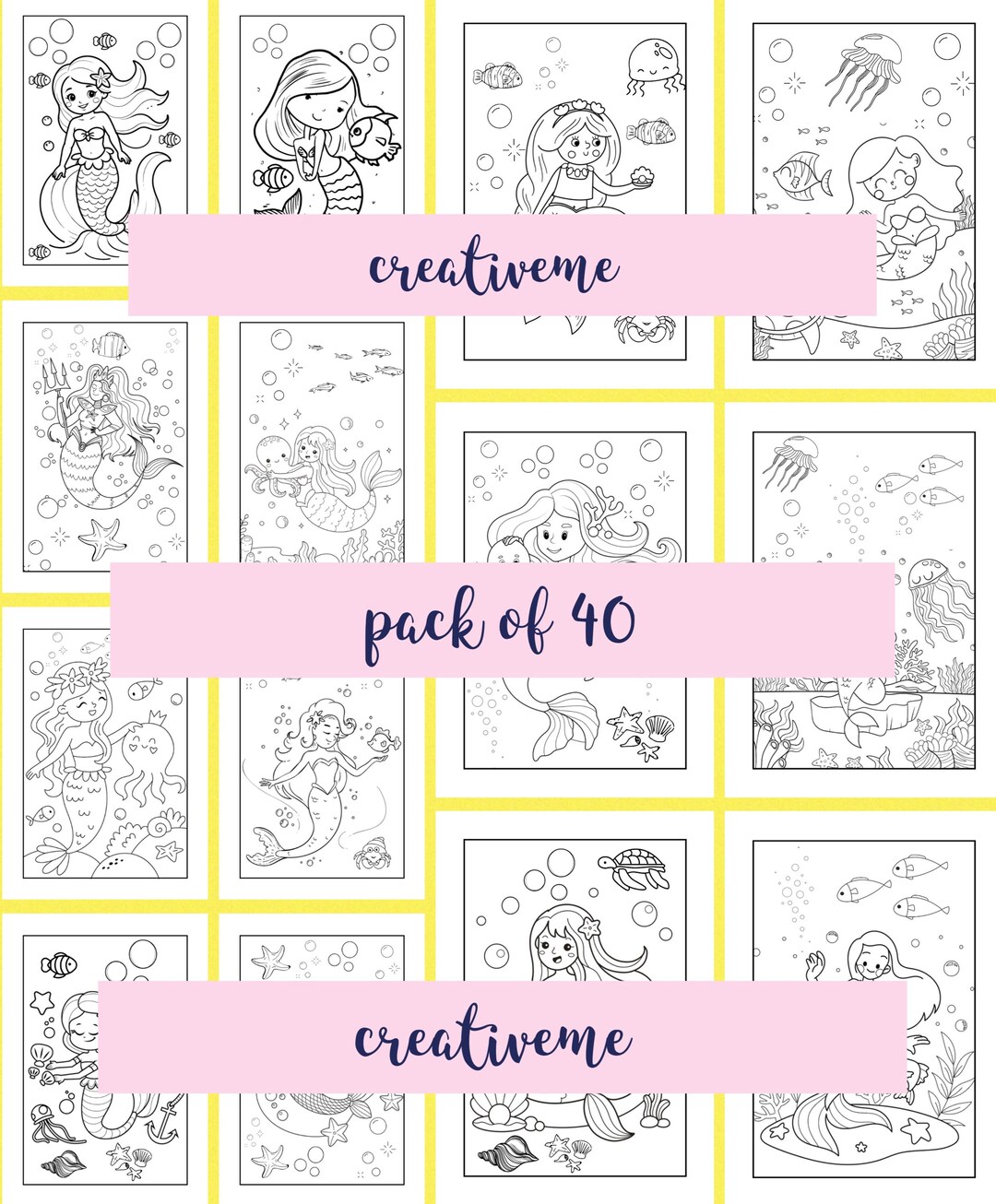40 Mermaid Coloring Pages Pack – Perfect for Birthday Parties or Just ...