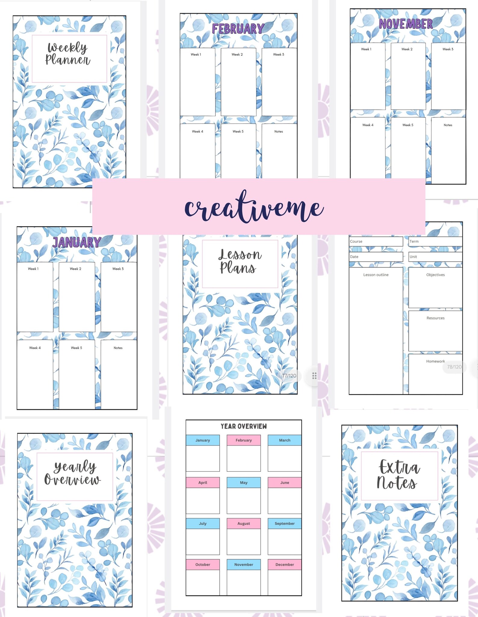 2025 Teacher Planner: Blue Floral A4 Digital Download - Etsy