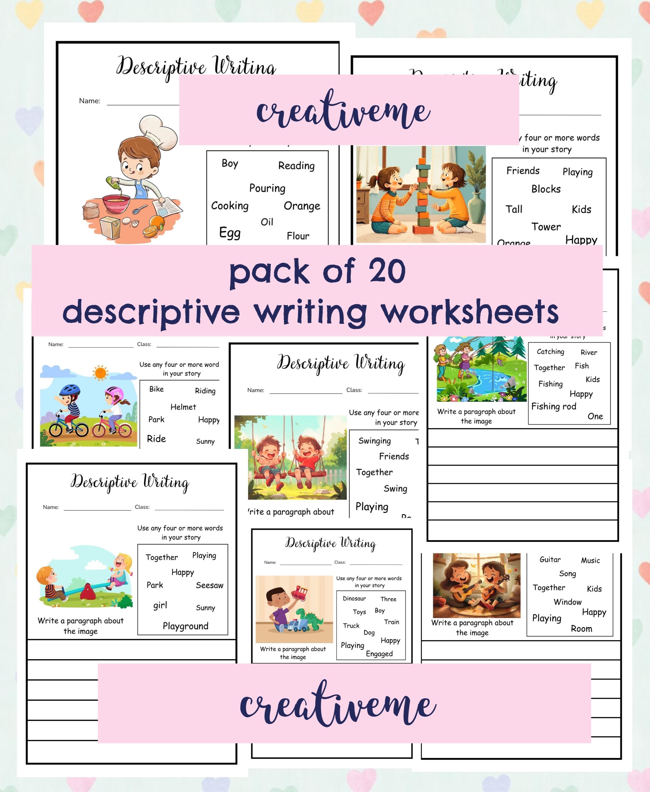 Creative Writing Worksheets: Descriptive Prompts, Grammar Practice (A4 ...