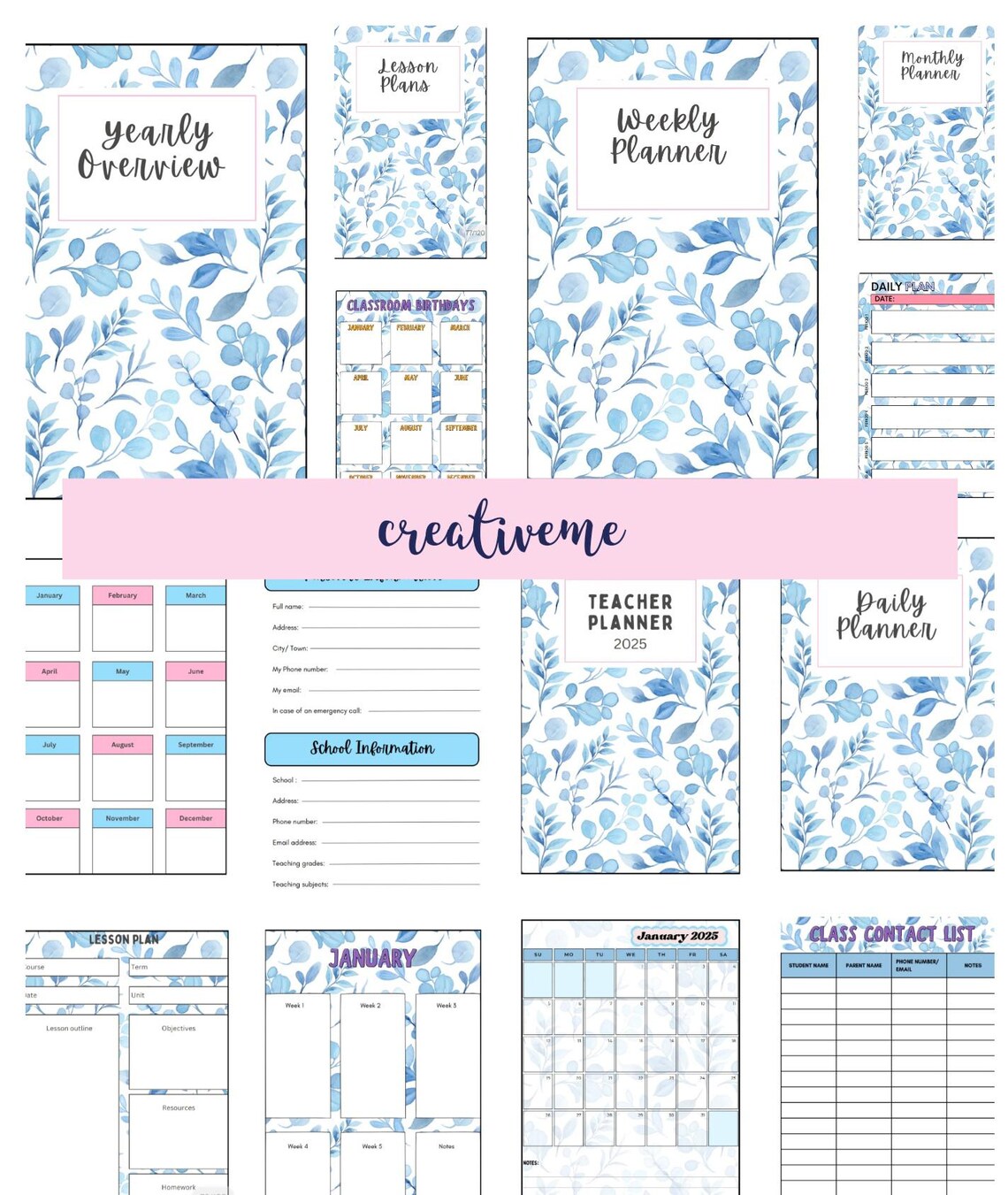 2025 Teacher Planner: Blue Floral A4 Digital Download - Etsy