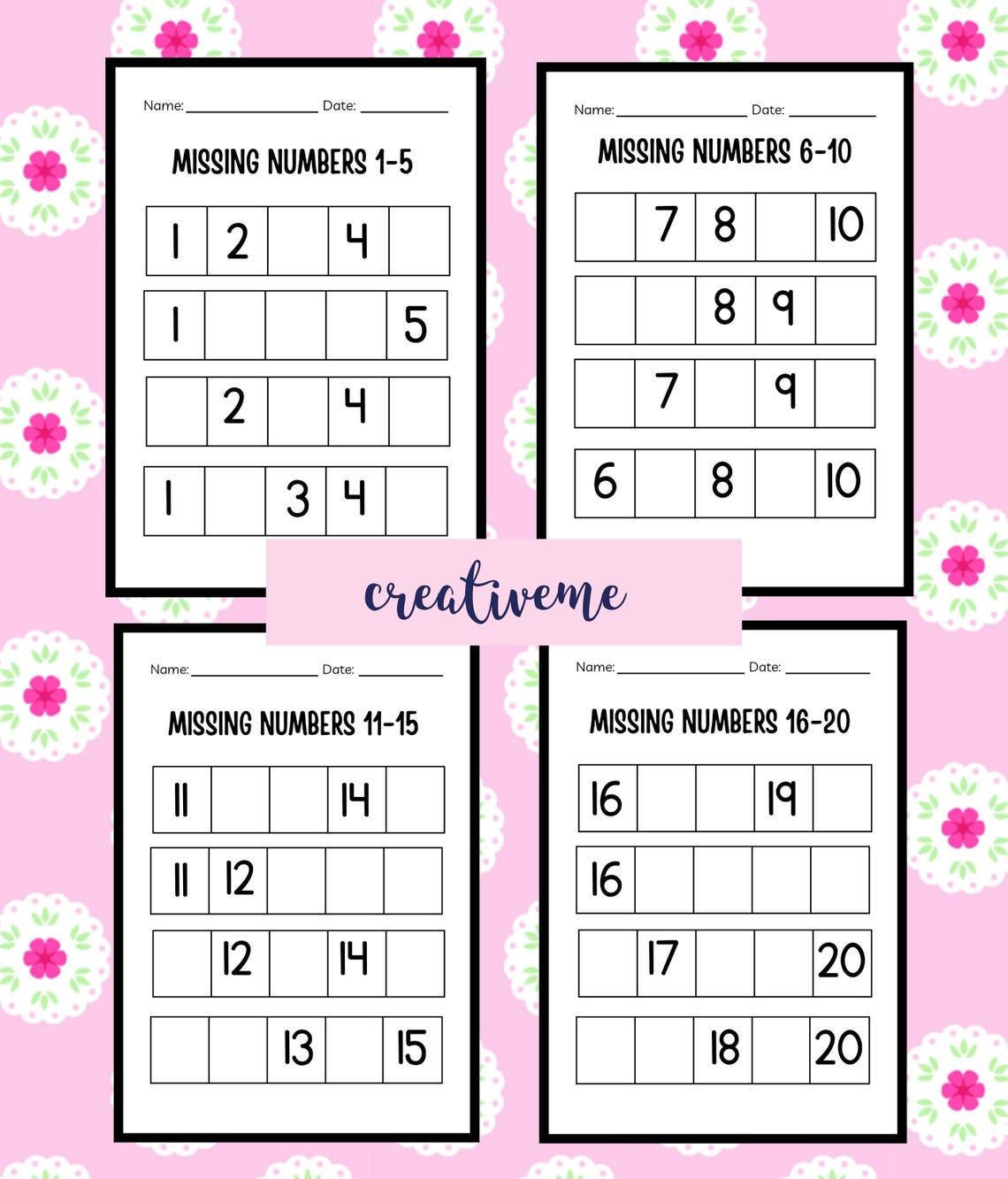 Numbers Tracing and Counting Worksheets: Missing Numbers, Before ...