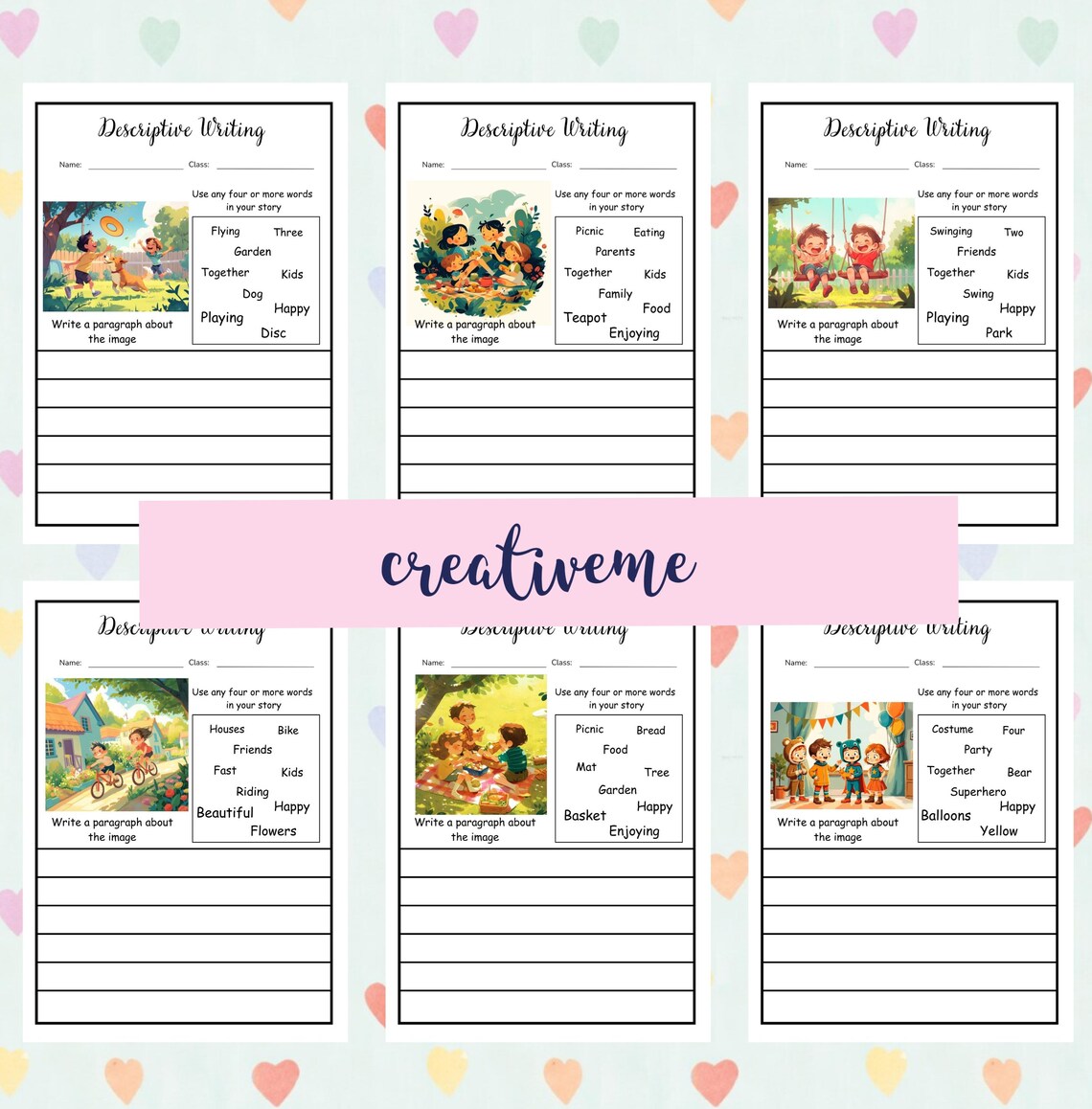 Creative Writing Worksheets: Descriptive Prompts, Grammar Practice (A4 ...