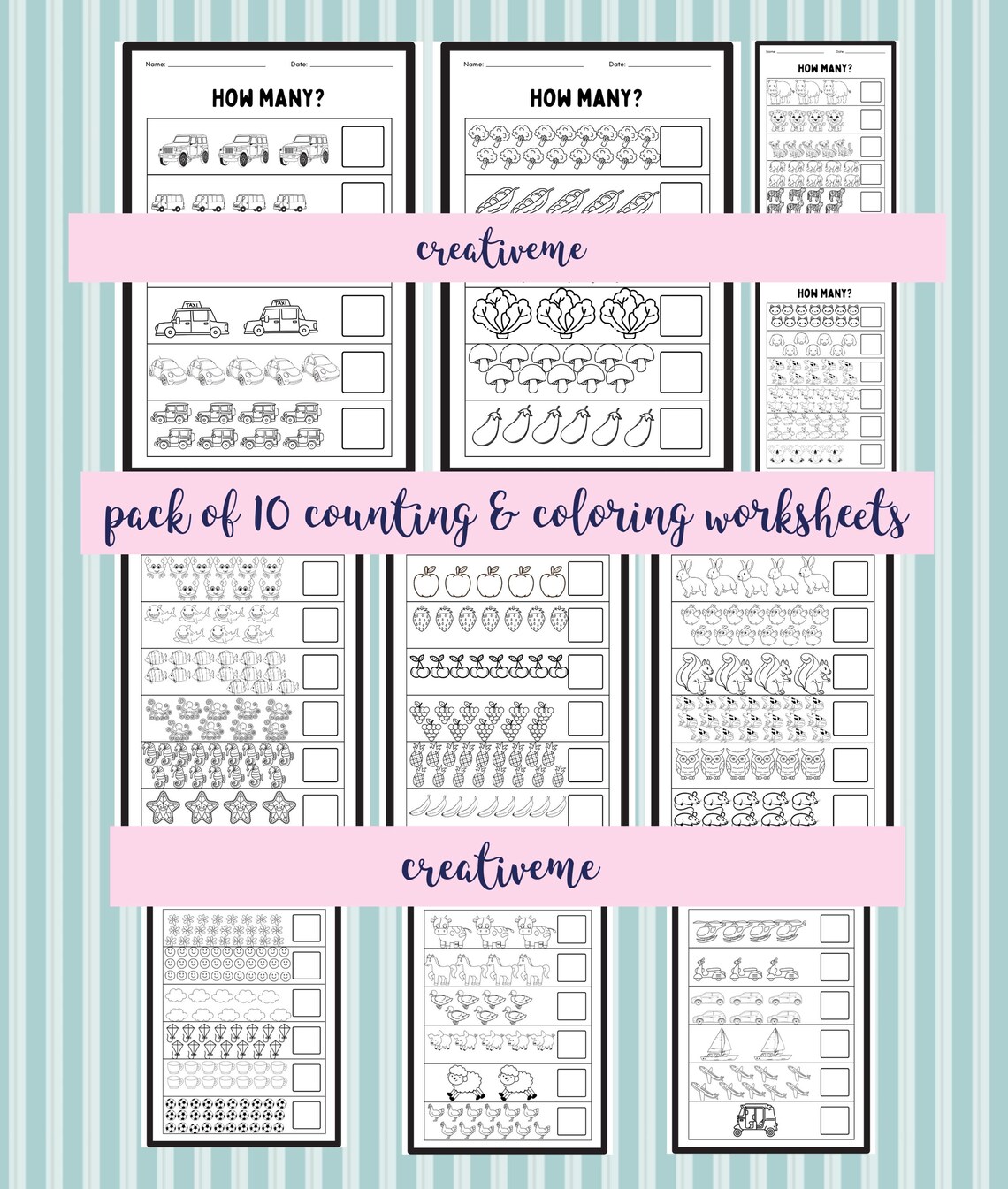 Counting & Coloring Worksheets for Kids: A4 Size (digital Download) - Etsy