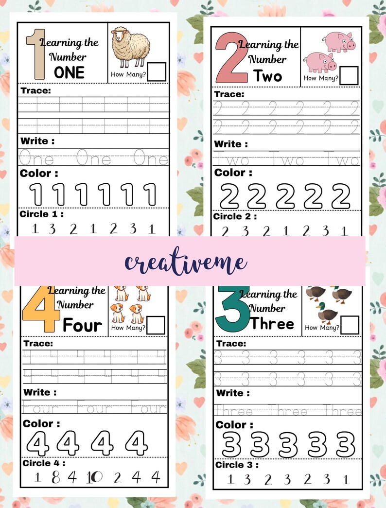 Farm Animal Math Worksheets: Number Tracing & Counting (A4 PDF ...