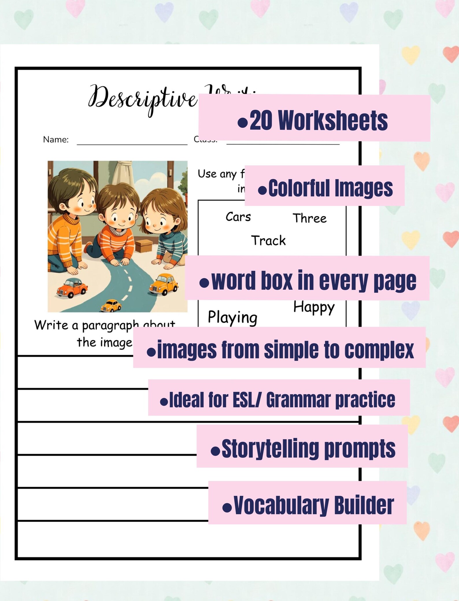 Creative Writing Worksheets: Descriptive Prompts, Grammar Practice (A4 ...