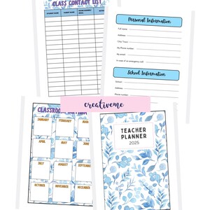 2025 Teacher Planner: Blue Floral A4 Digital Download - Etsy