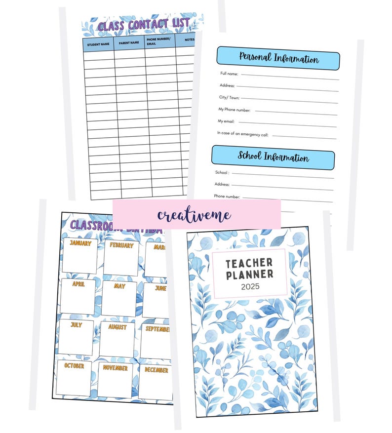 2025 Teacher Planner: Blue Floral A4 Digital Download - Etsy