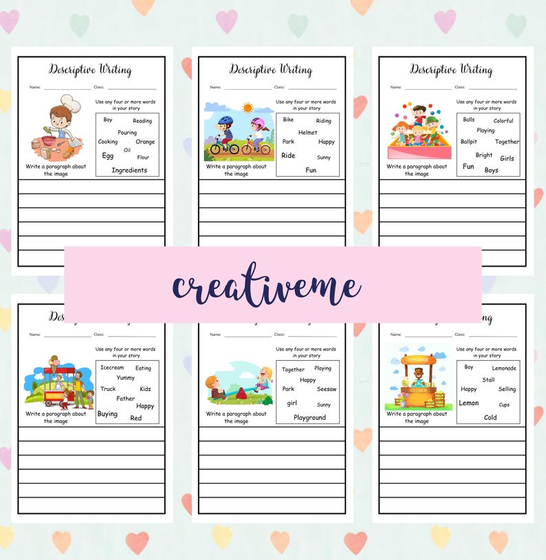 Creative Writing Worksheets: Descriptive Prompts, Grammar Practice (A4 ...