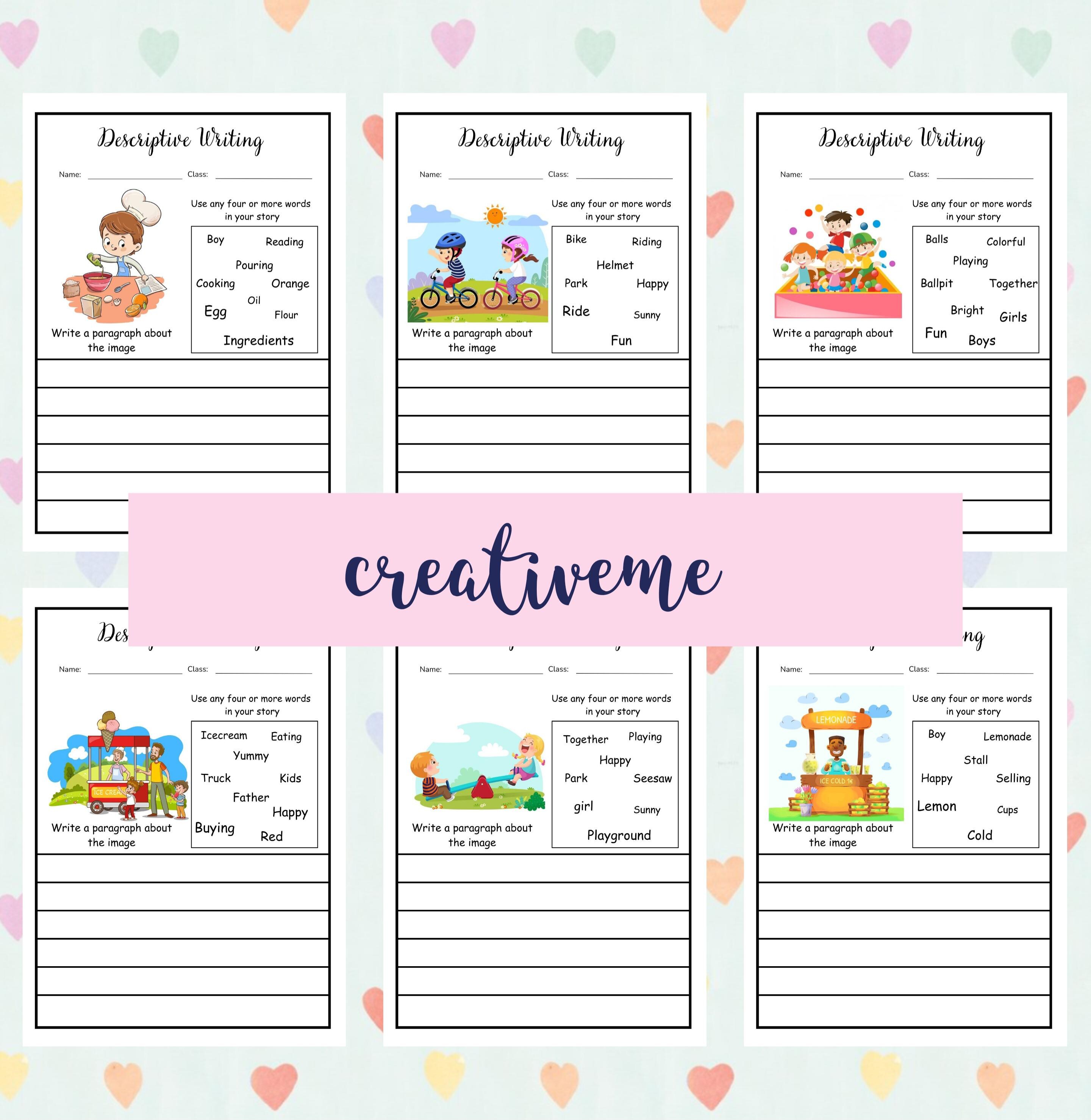Creative Writing Worksheets: Descriptive Prompts, Grammar Practice (A4 ...