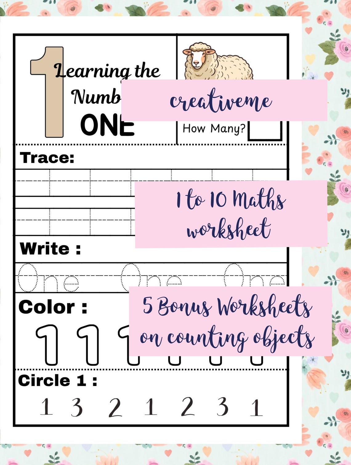 Farm Animal Math Worksheets: Number Tracing & Counting (A4 PDF ...