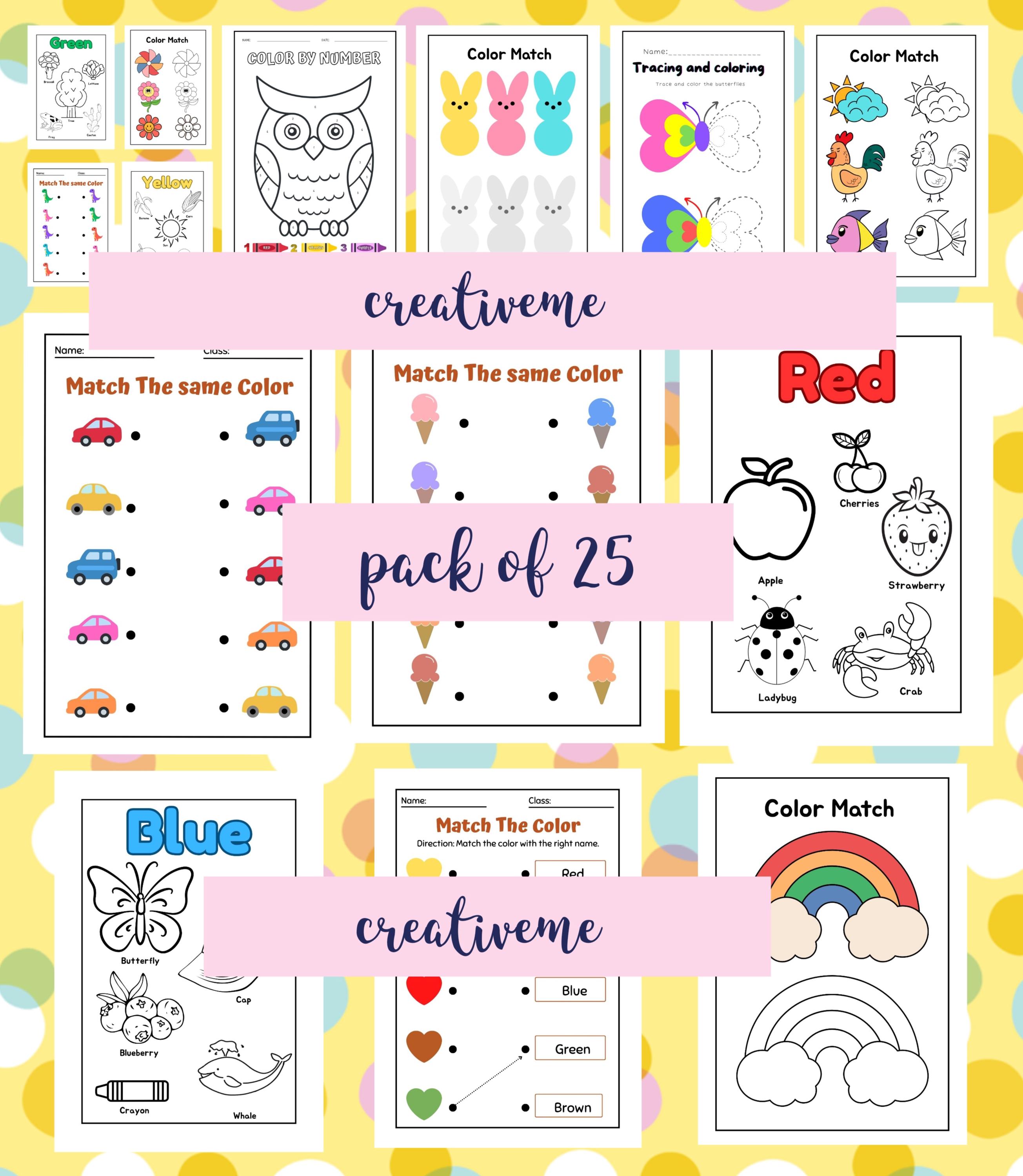 Color Learning Worksheet Bundle: Matching & Tracing (A4 Digital ...