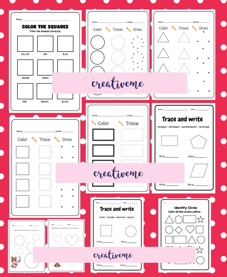 Shapes Worksheets for Kids: Trace, Color, Draw Activity Pack (A4 ...