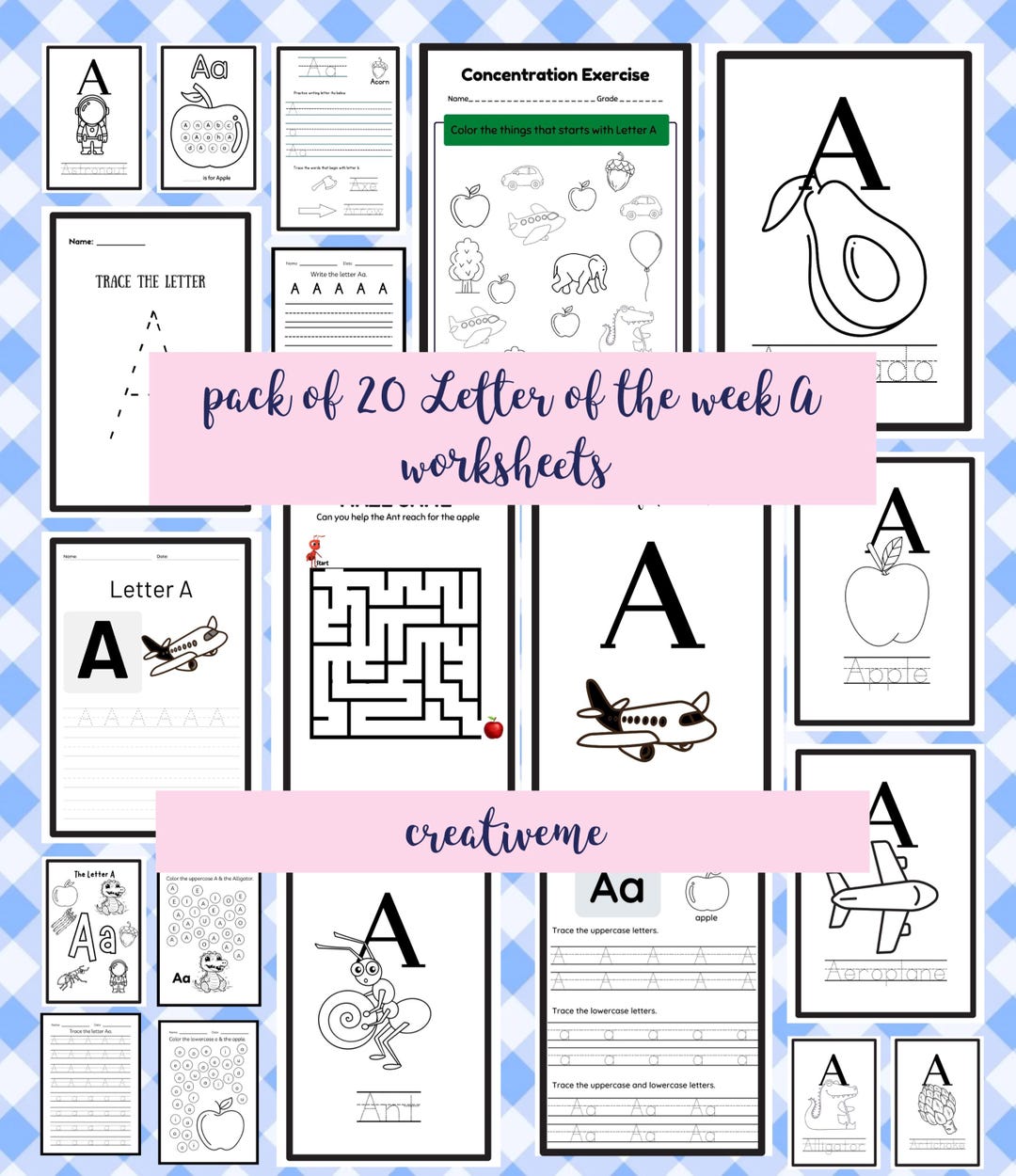 Letter of the Week A.pack of 20 Worksheets to Practice,trace and Learn ...