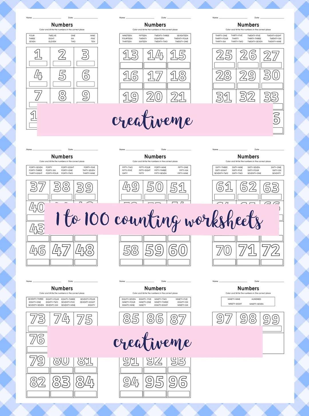 1 to 100 Number Names Worksheets | Counting & Number Recognition | A4 ...