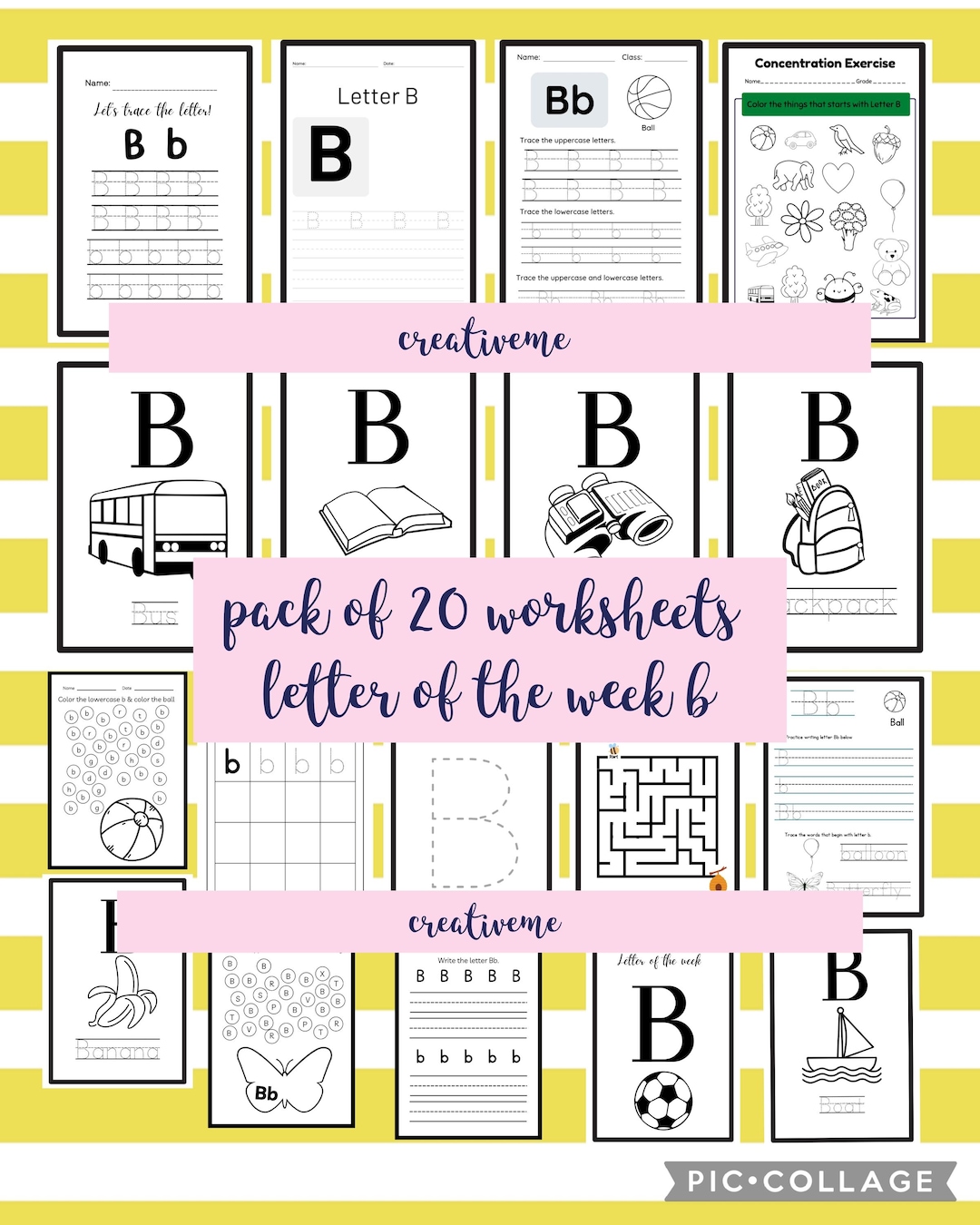 Letter of the Week B.pack of 20 Worksheets to Practice,trace and Learn ...