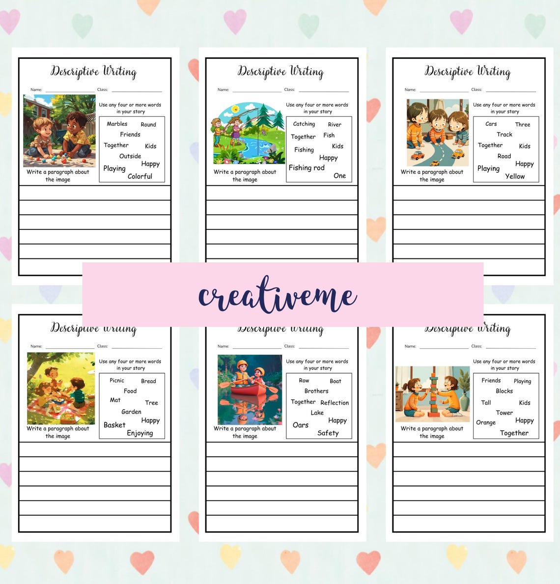 Creative Writing Worksheets: Descriptive Prompts, Grammar Practice (A4 ...