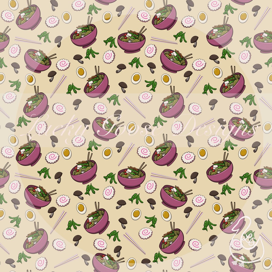 Ramen Seamless Pattern on Cream – Kawaii Japanese Noodles, Chopsticks ...