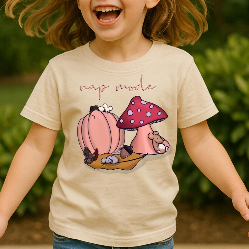 Toddler Nap Mode Tee | Hand-drawn Mouse, Pumpkin, Mushroom Graphic - Etsy