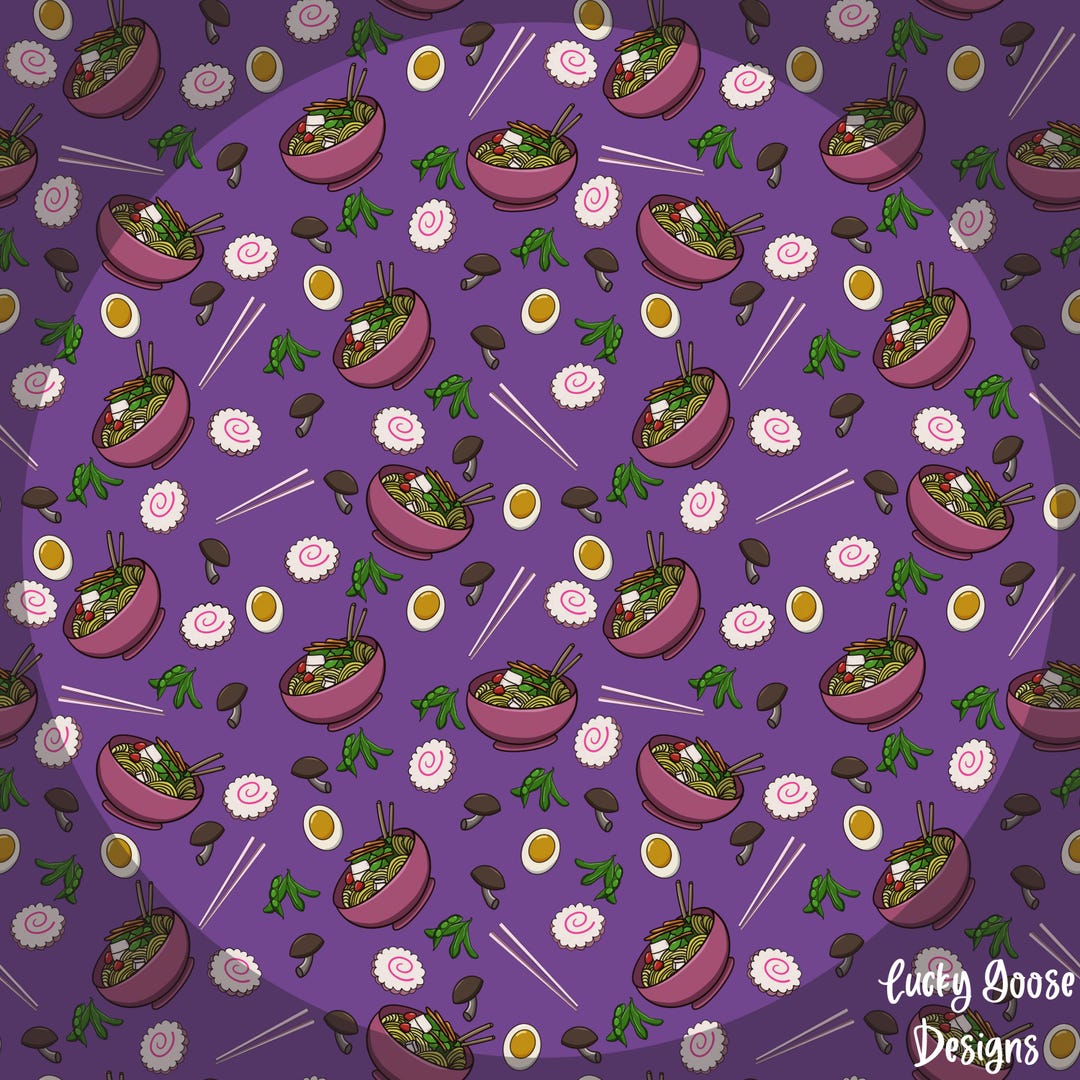 Ramen Seamless Pattern on Purple – Cute Japanese Noodle Bowls, Eggs ...