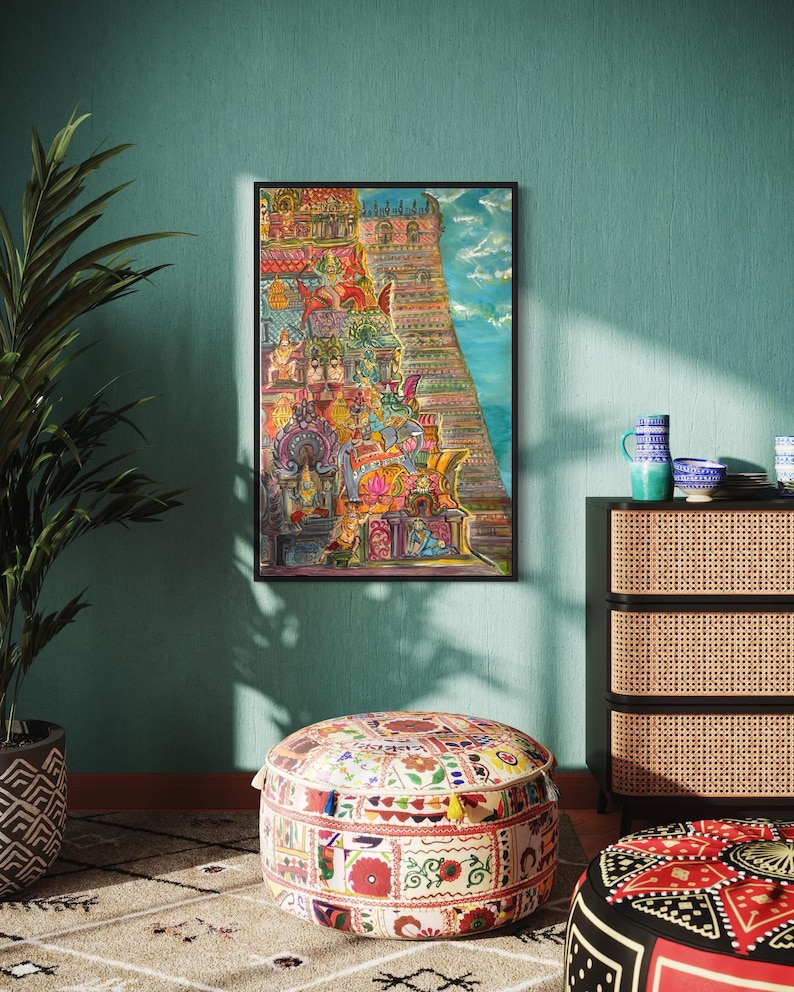 Srirangam Gopuram Painting: South Indian Temple Art, Meditation Decor ...