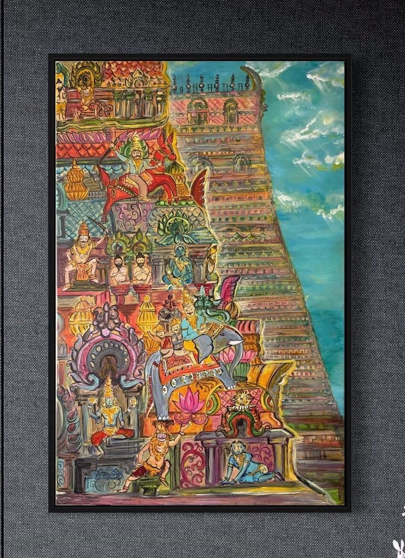 Srirangam Gopuram Painting: South Indian Temple Art, Meditation Decor ...