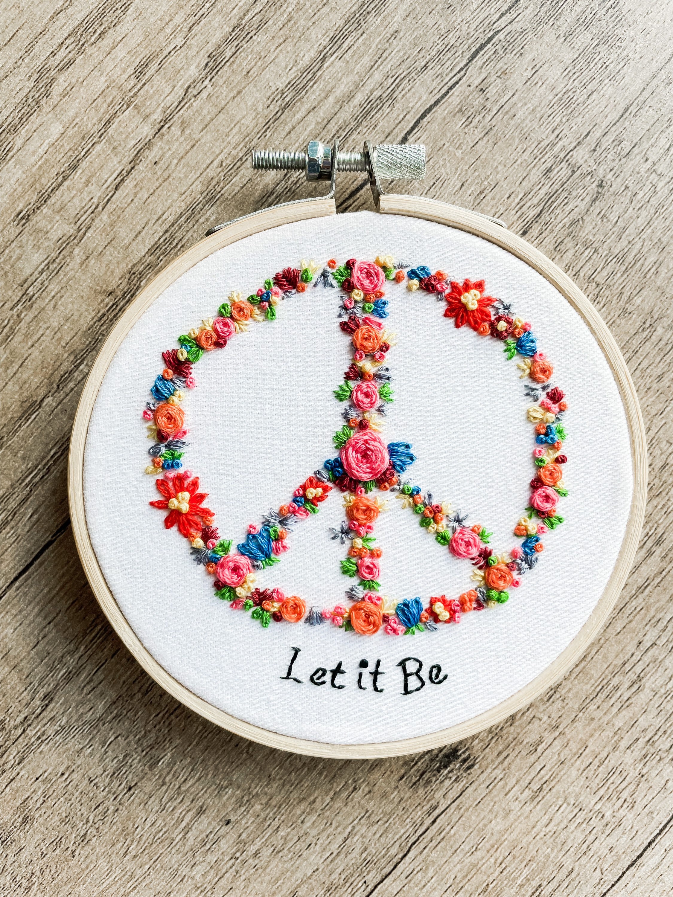 Vintage-inspired Let It Be Peace Sign: 4 Inch Embroidery Wall Hanging ...