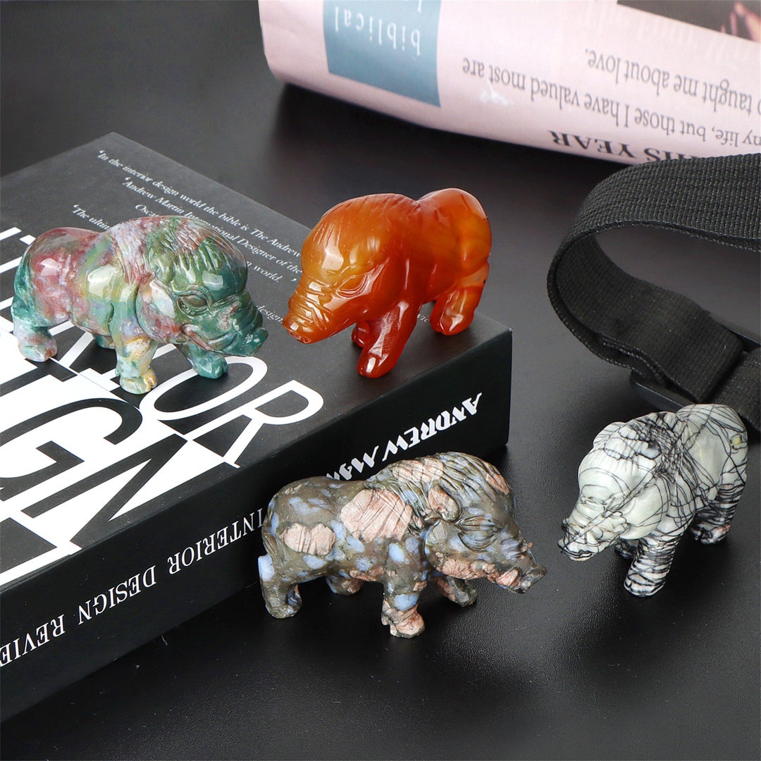 2.8 Hand Carved Wild Boar Figurine Crystal Pig Forest Animals Wildlife ...