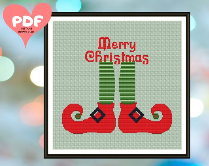 CHRISTMAS ELF Shoes Counted Cross Stitch PDF Pattern, Merry Christmas ...