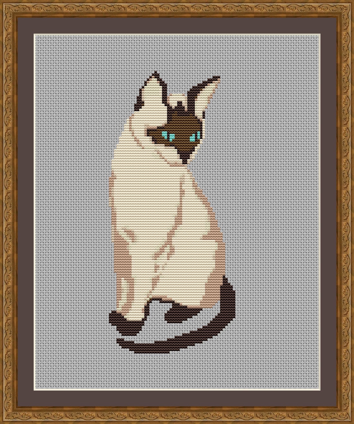 EASY Siamese Cat BEGINNERS Counted Cross Stitch Pattern Instant Download PDF Chart X Stitch ...