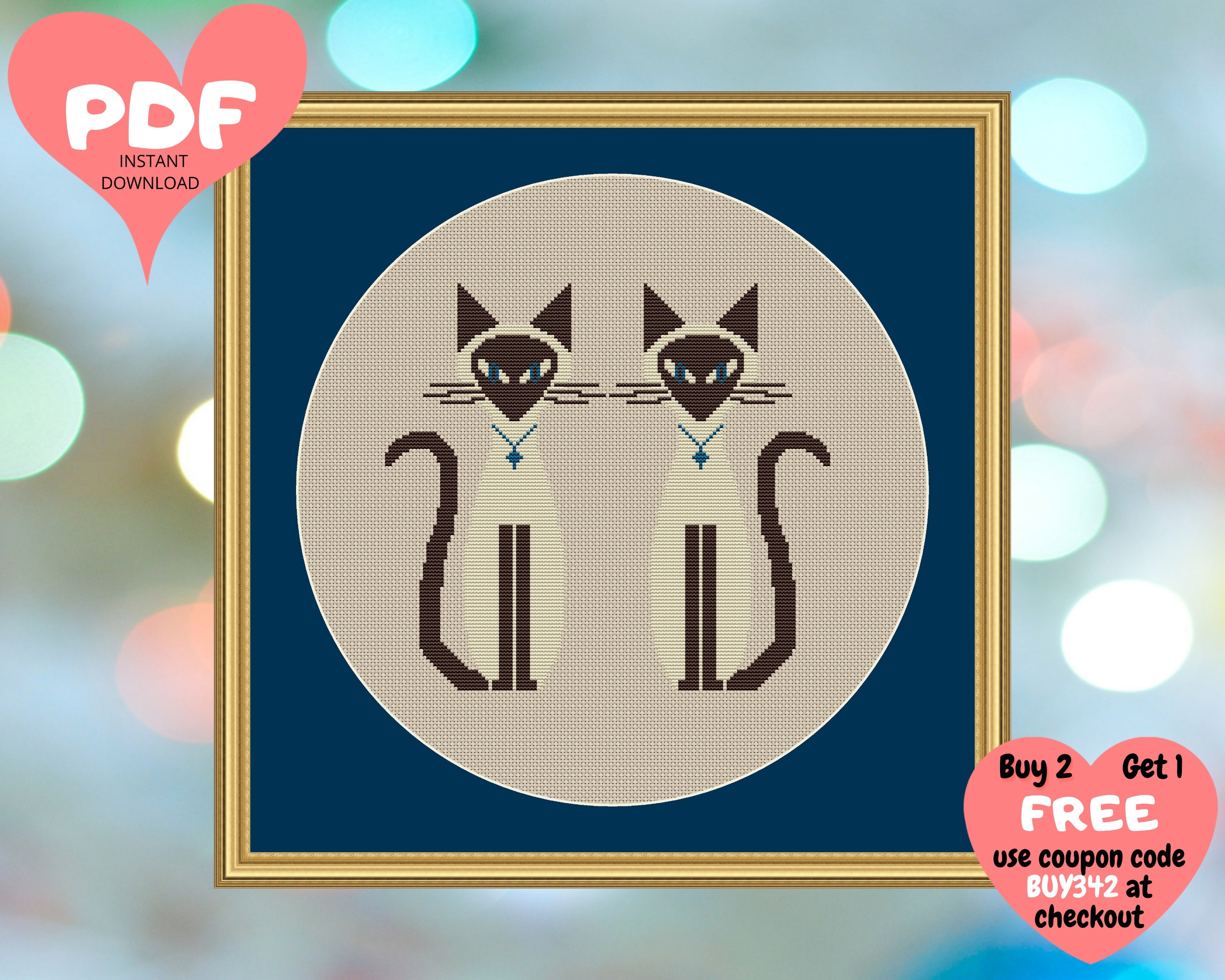 Mid Century Modern Siamese Cats Fast and EASY BEGINNERS Counted Cross ...