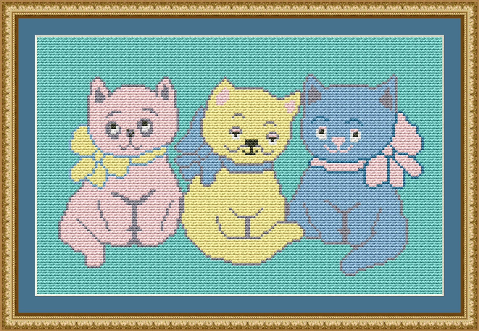 Three Little Kittens EASY Children's BEGINNERS Cat Counted Cross Stitch ...