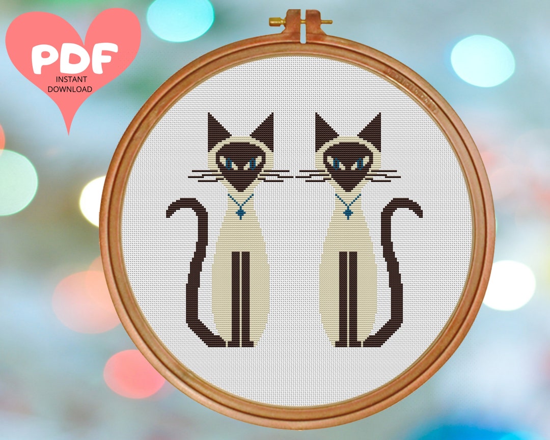Mid Century Modern Siamese Cats Fast and EASY BEGINNERS Counted Cross ...