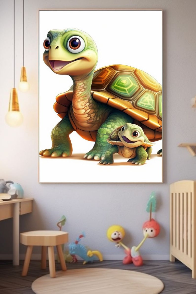 Mother and Baby Turtle Cartoon Wall Poster - Etsy