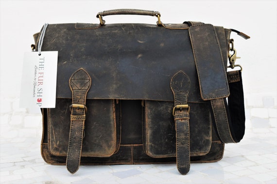 Leather Messenger Laptop Bag Vintage Rustic Black Handmade Bag - Etsy
