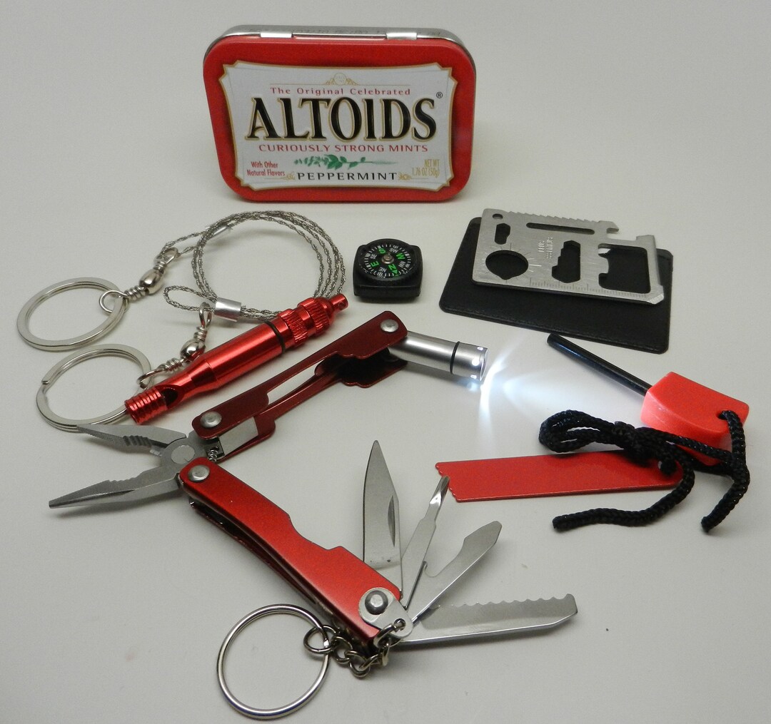 Altoids Tin Survival Kit Multi-tool Saw Flashlight Compass Fire Starter ...