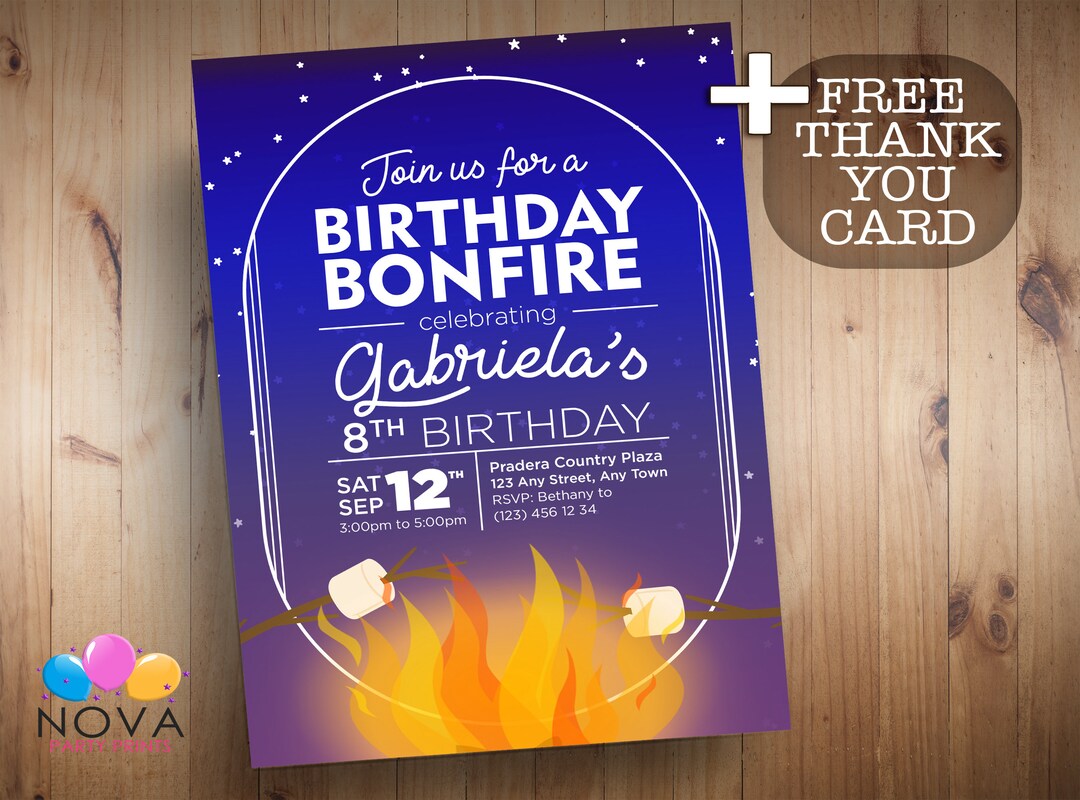 Bonfire Birthday Invitation. Bonfire Invites. E-invite. - Etsy