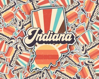 Vintage 1950's Style Indiana the Hoosier State Map Retro Travel Decal ...