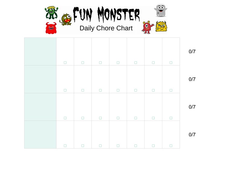 Fun Monster Chore Chart for Kids Google Sheets Spreadsheet Chore ...