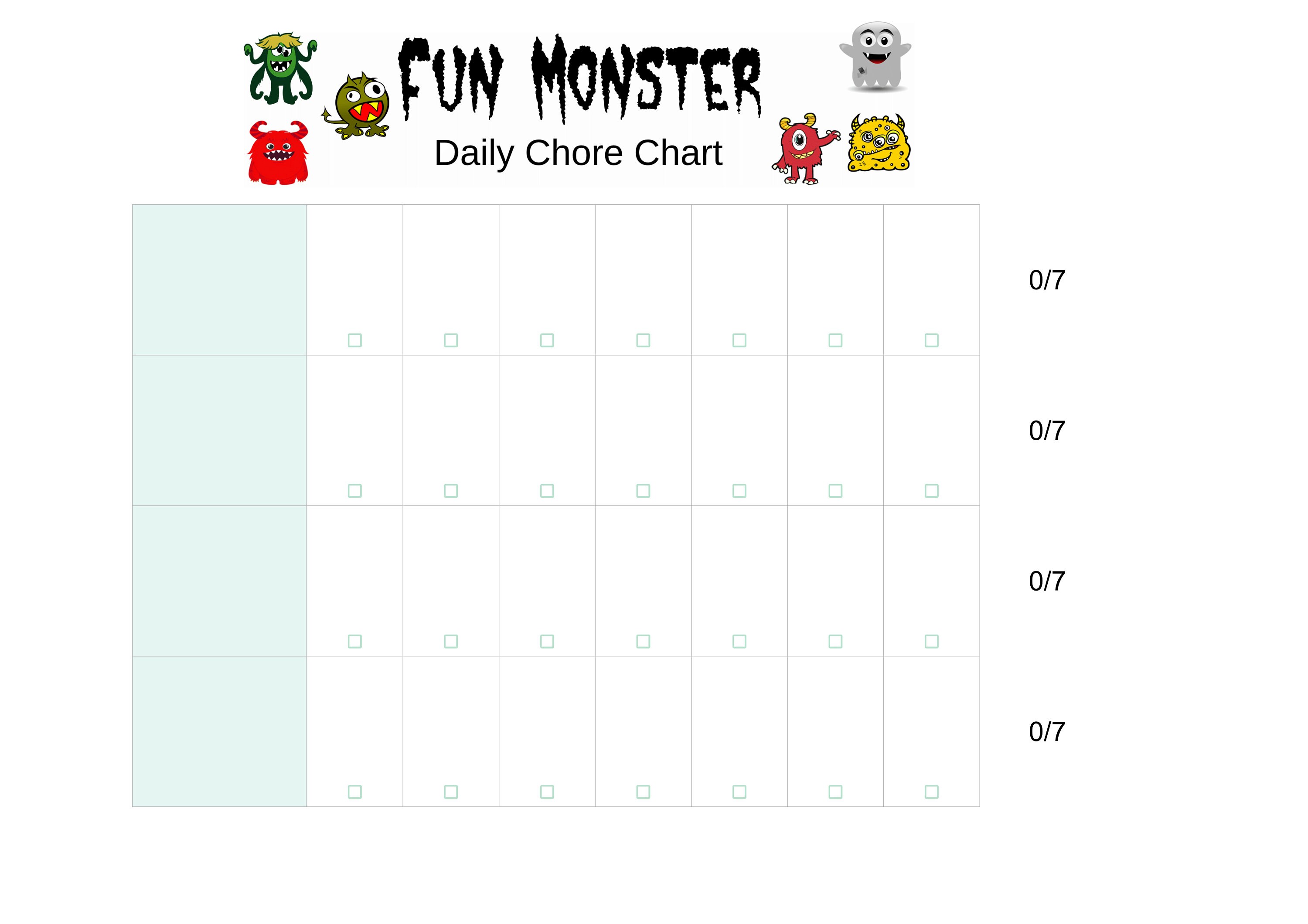 Fun Monster Chore Chart for Kids Google Sheets Spreadsheet Chore ...