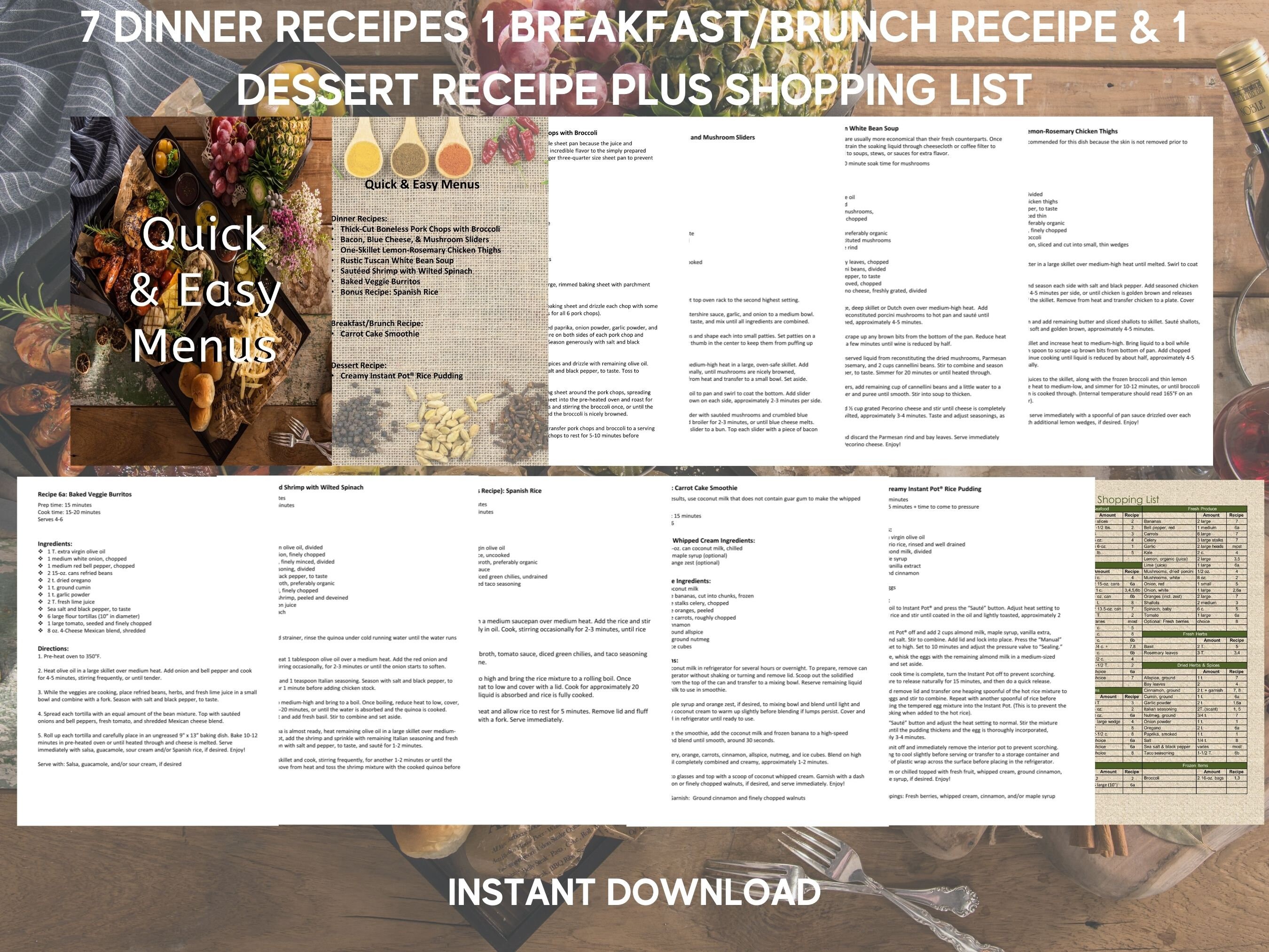 Quick and Easy Menus 7 Main Course Recipes Plus Breakfast/brunch and ...