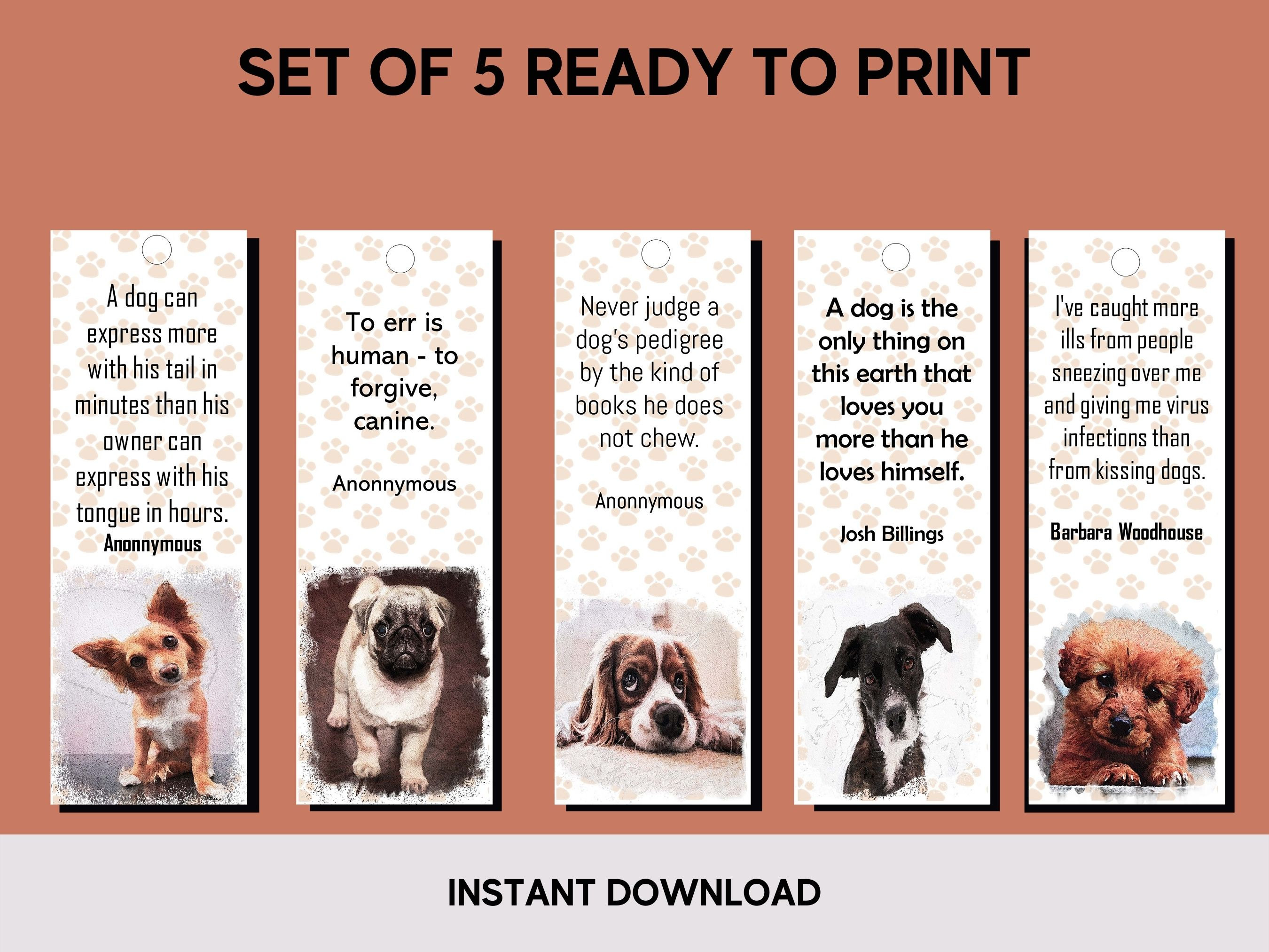 Set of 5 Dog Printable Bookmarks Home Printable PDF Instant Download - Etsy