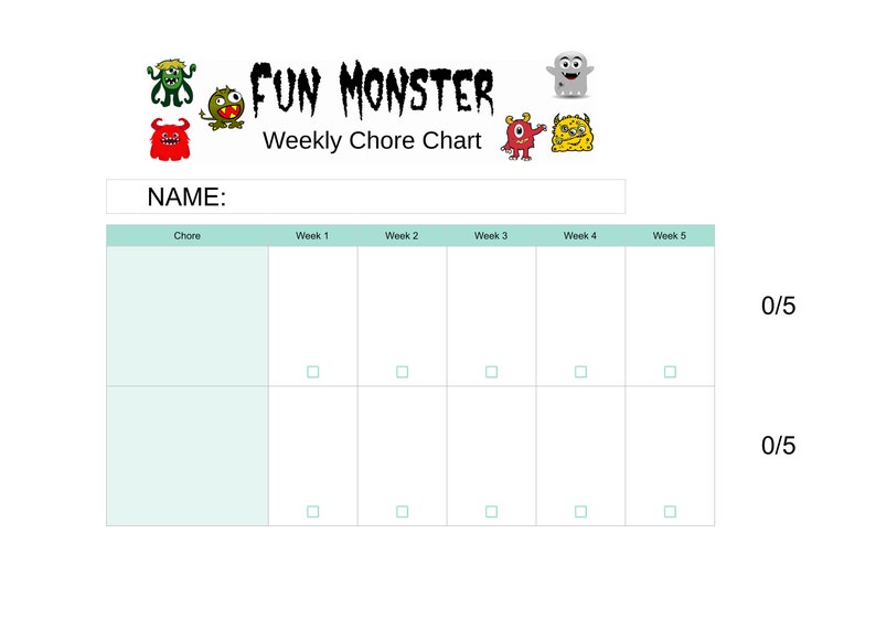 Fun Monster Chore Chart for Kids Google Sheets Spreadsheet Chore ...