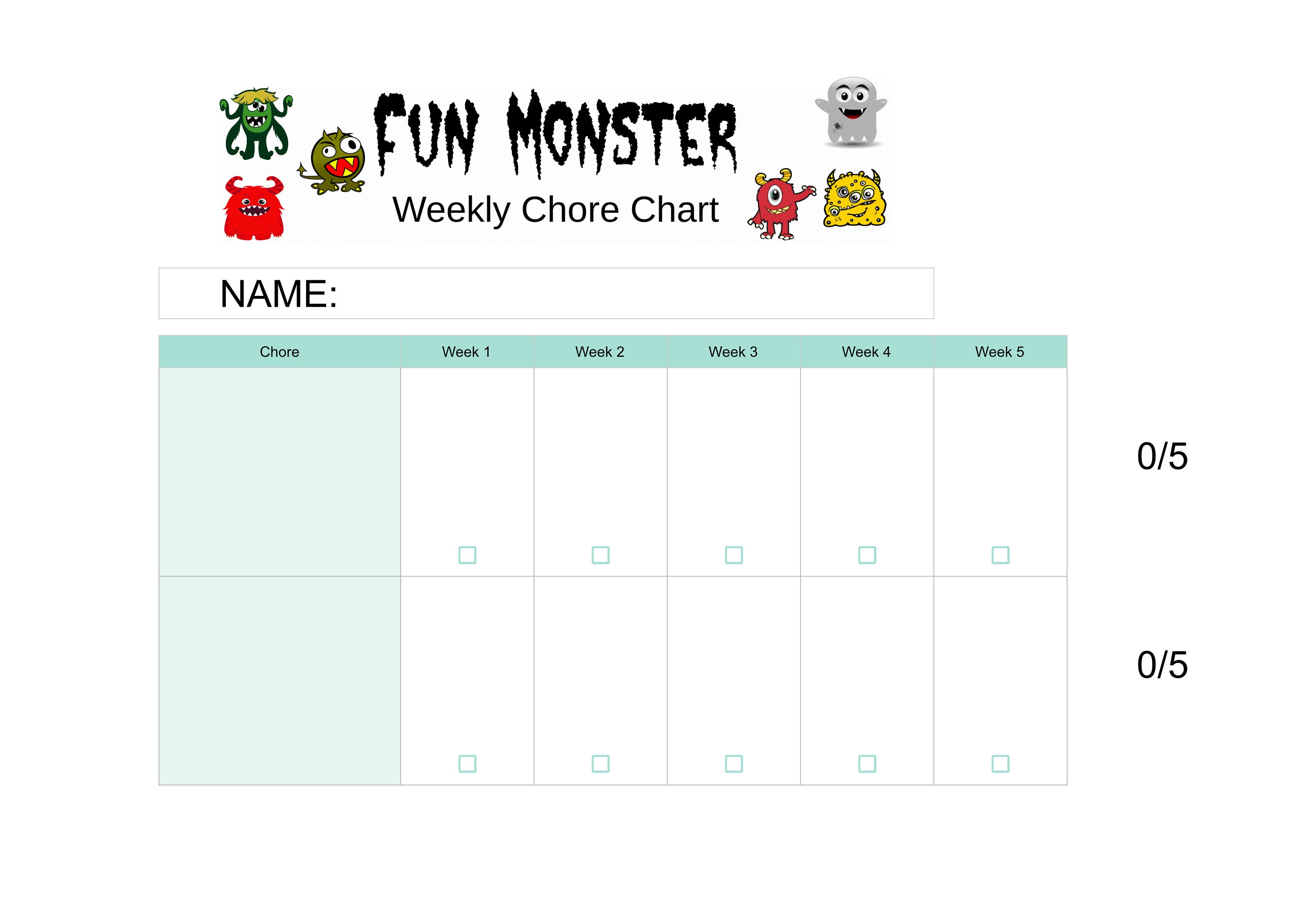 Fun Monster Chore Chart for Kids Google Sheets Spreadsheet Chore ...