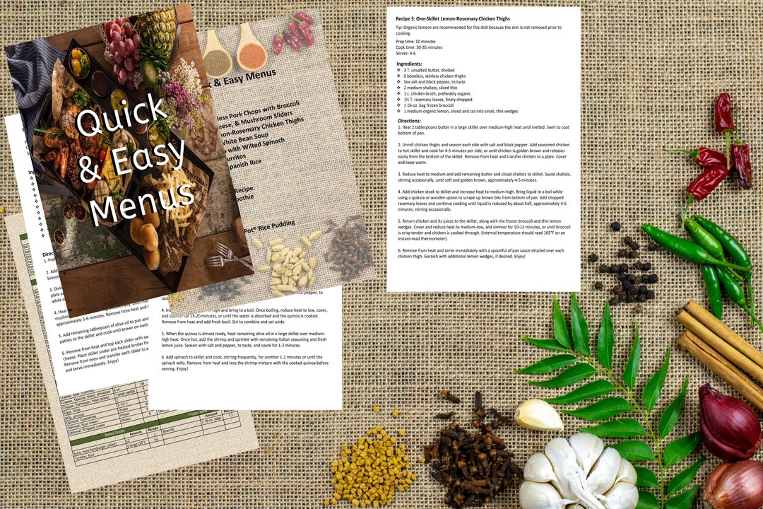 Quick and Easy Menus 7 Main Course Recipes Plus Breakfast/brunch and ...