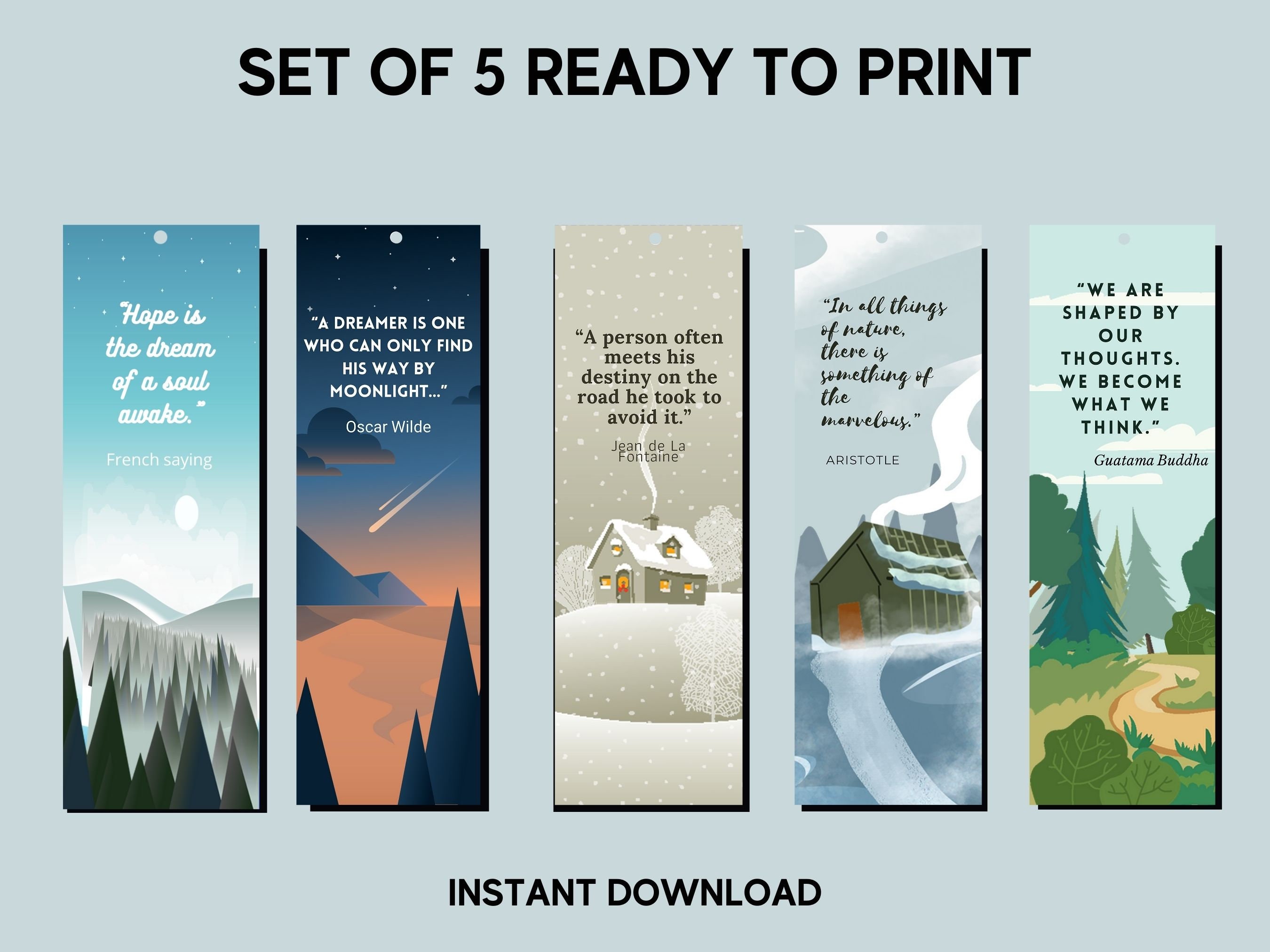 Set of 5 Scenic Printable Bookmarks Inspitational Quotes Home Printable ...