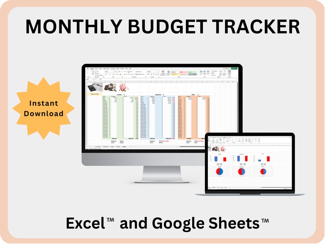 Monthly Budget Tracker Spreadsheet Google Sheets and Excel Versions ...