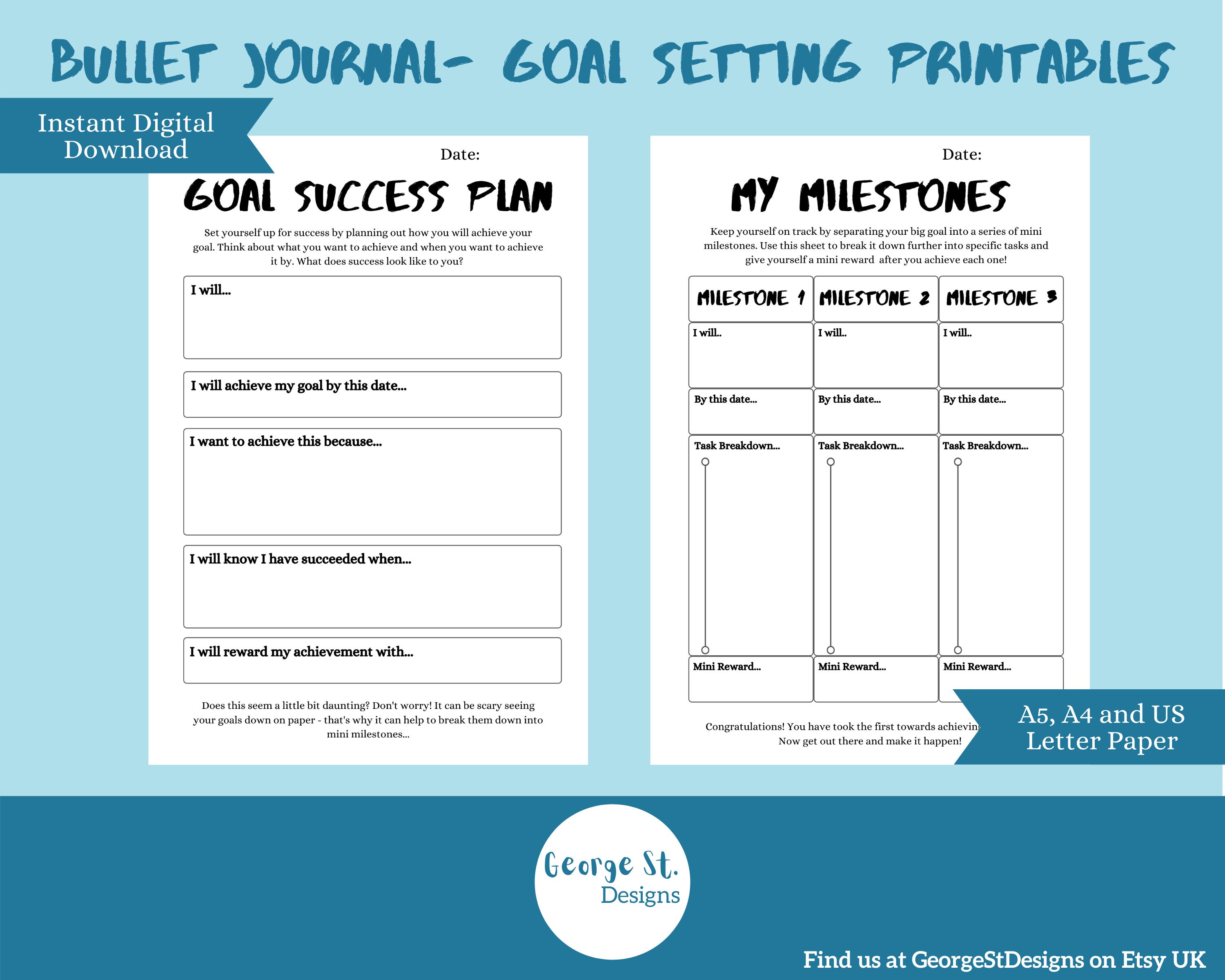 Bullet Journal Goal Success Plan Printable, Bullet Journal Goal Setting ...